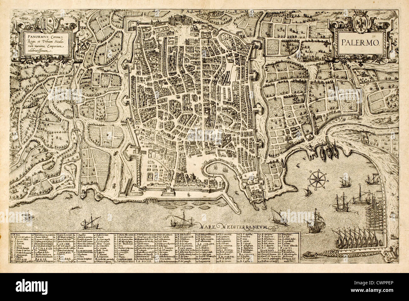 Antica mappa di Palermo Foto stock - Alamy