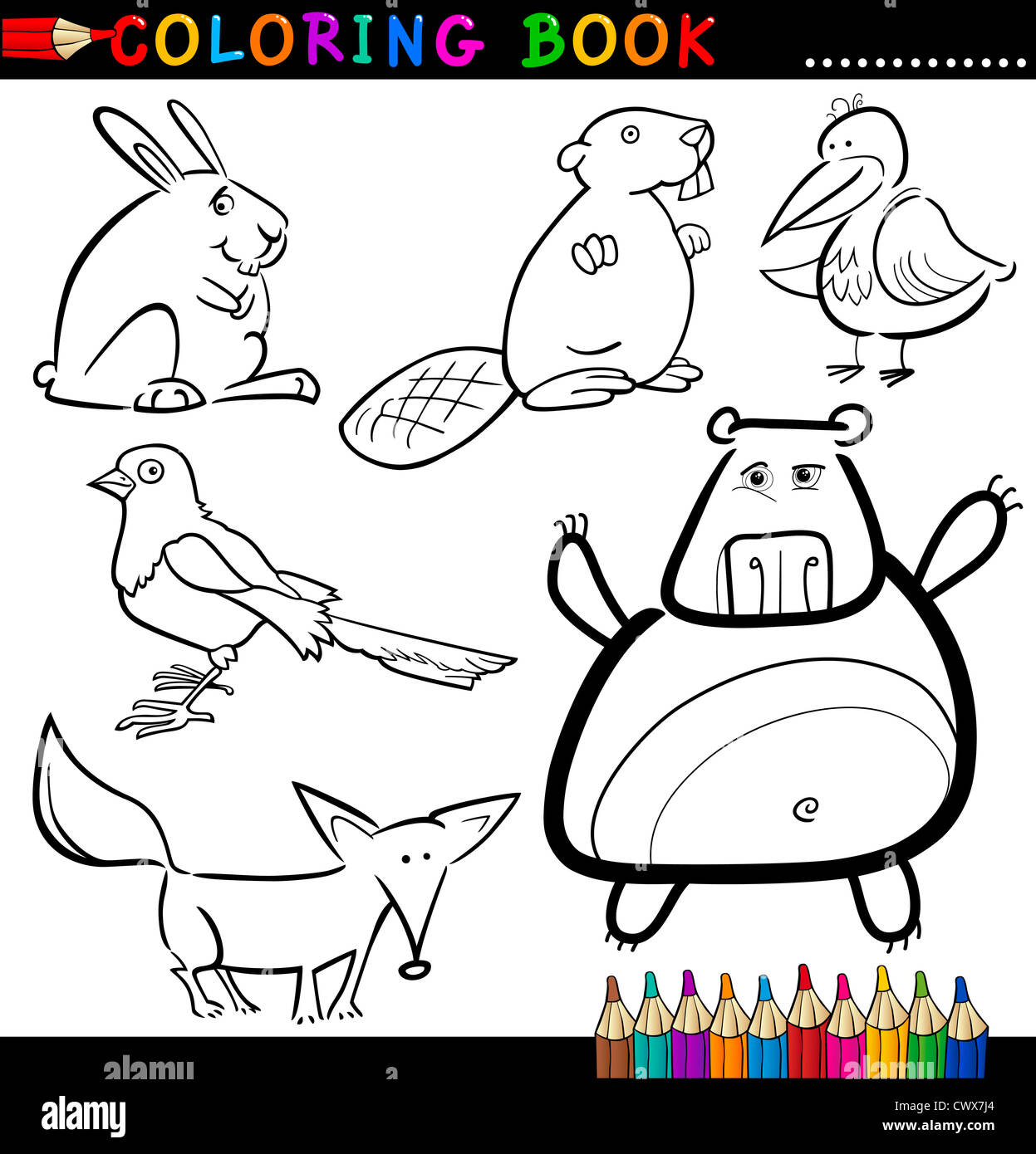 Libro da colorare o pagina Cartoon illustrazione di divertenti selvaggi ...