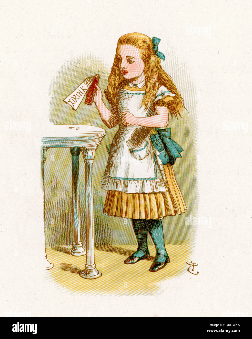 Alice con il flacone etichettato bere Me da Lewis Carroll storia di ...
