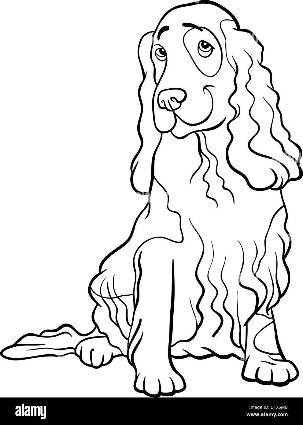 Bianco e Nero Cartoon illustrazione di divertenti Cocker Spaniel cane ...