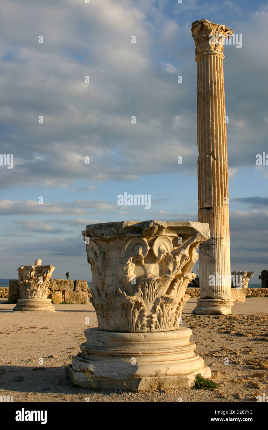 La Tunisia, Cartagine. Antiche colonne romane e capitelli circa. 29 A.C ...