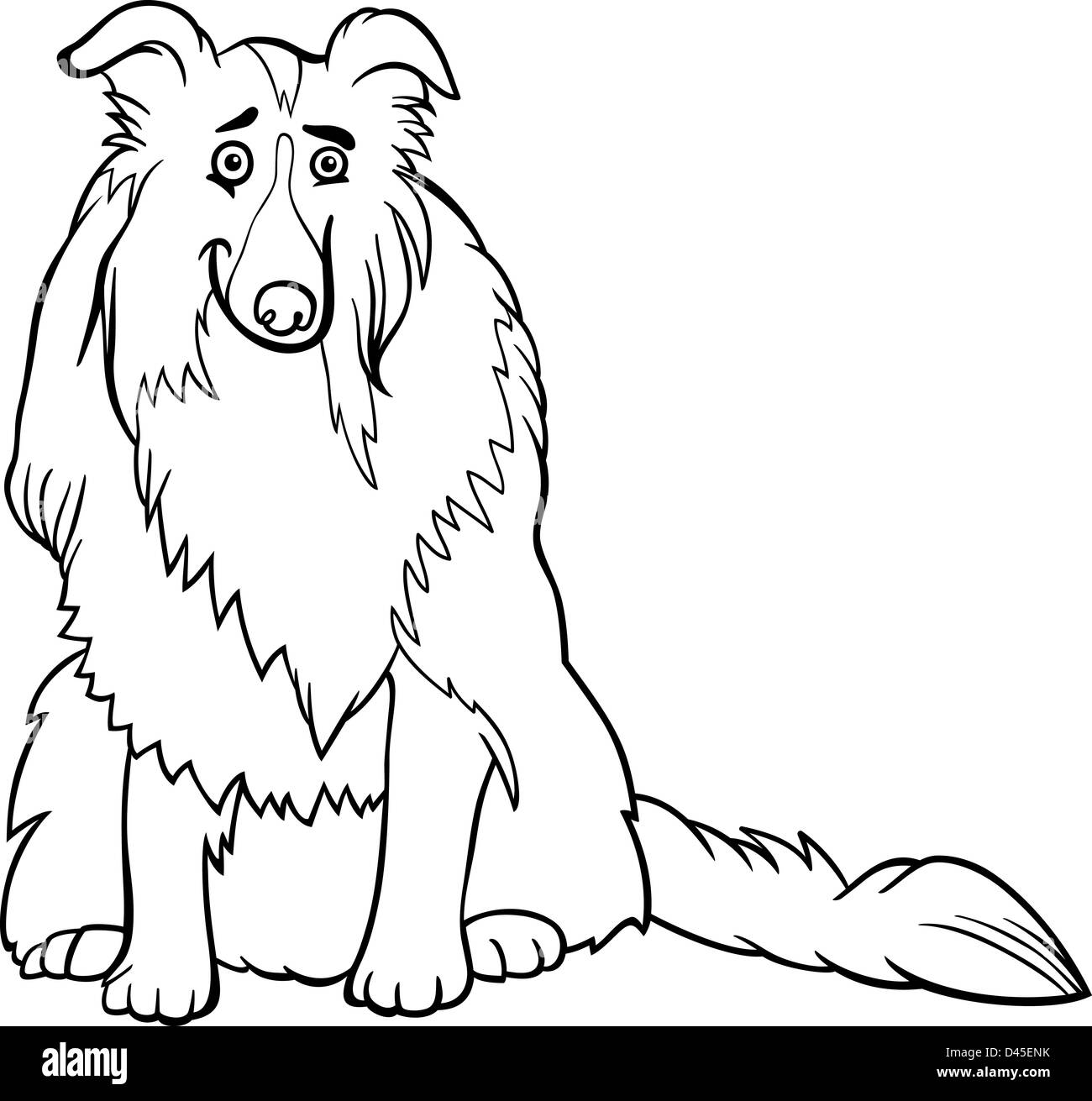 Bianco e Nero Cartoon illustrazione di divertenti Collie Razza cane per ...