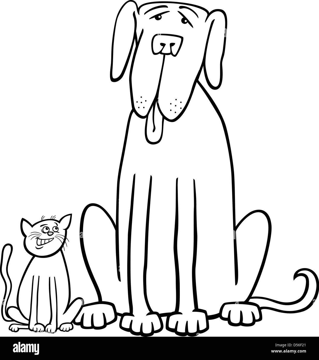 Bianco e Nero Cartoon illustrazione di carino piccolo gatto e ...