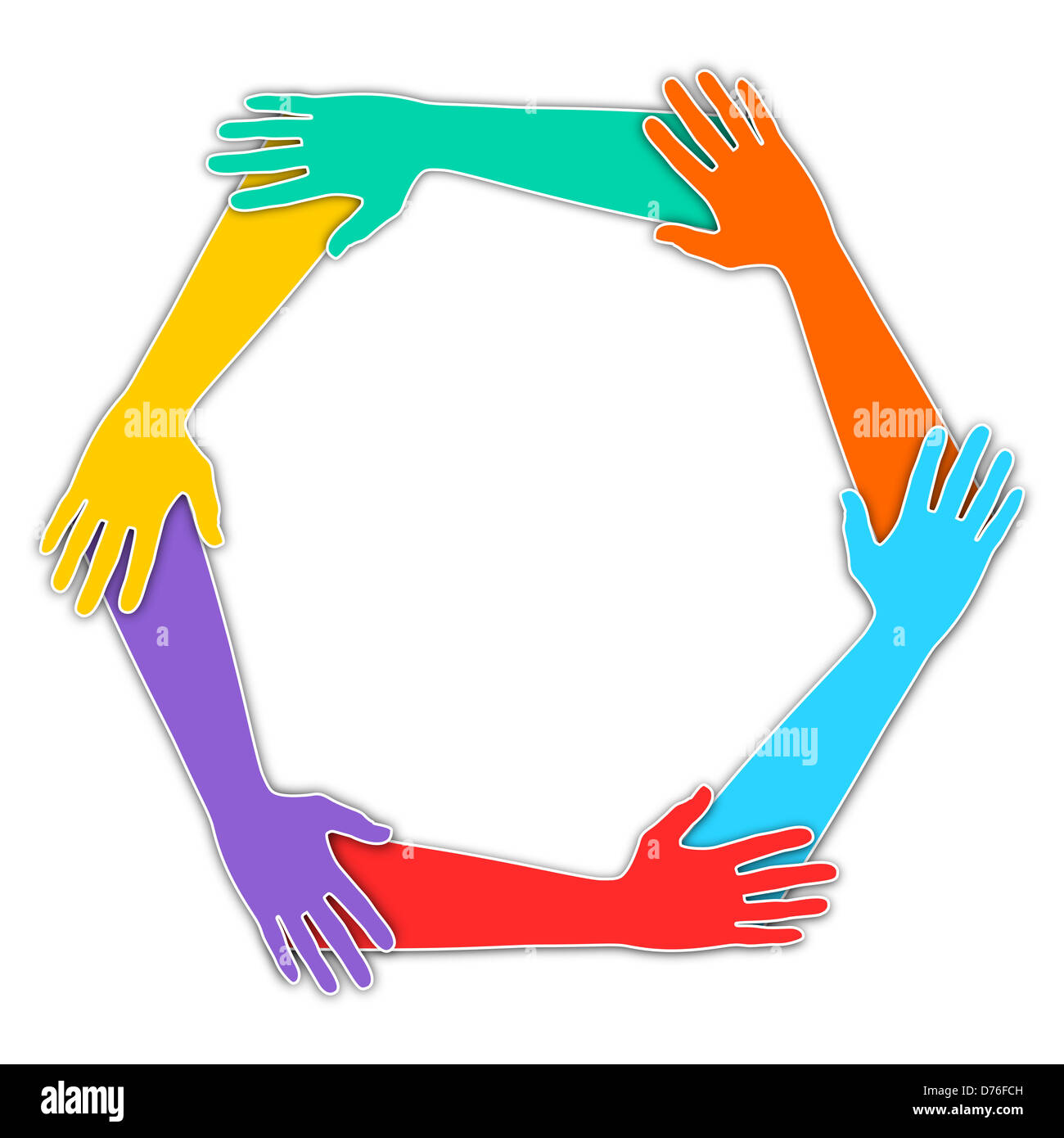 Illustrazione di sei mani unite insieme Foto stock - Alamy