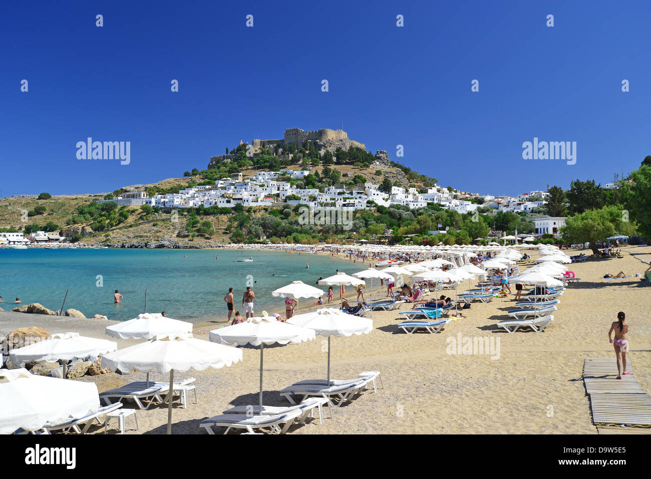 Lindos spiaggia principale di Lindos Rodi (Rodi), del Dodecaneso, Egeo ...