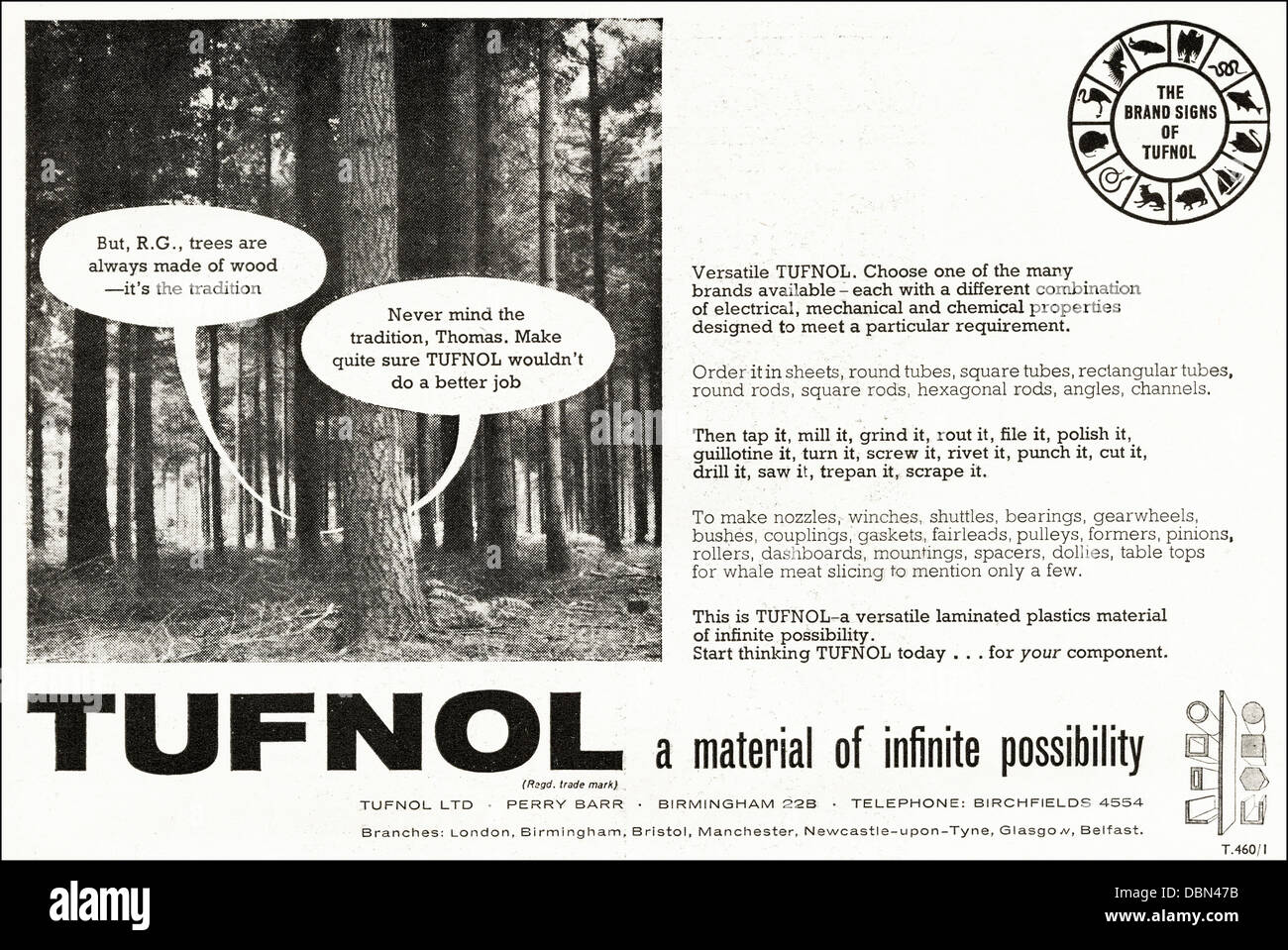 Pubblicità per Tufnol industrial laminato plastico di Perry Bar ...