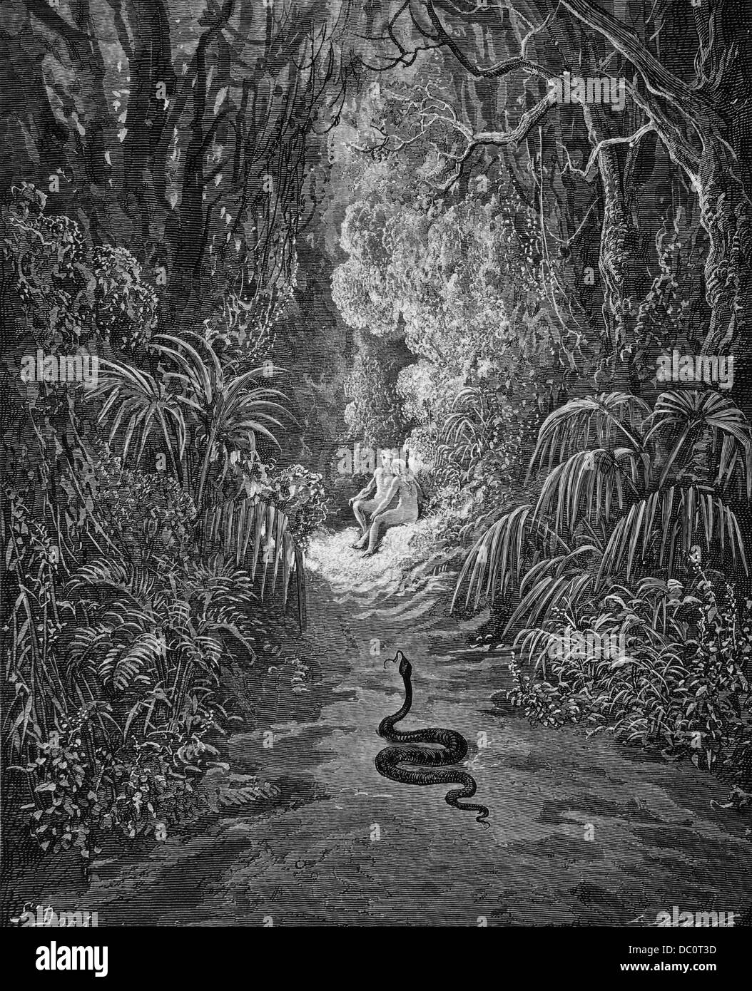 Adamo ed Eva e il serpente serpente NEL GIARDINO di EDEN DA GUSTAV DORE ...