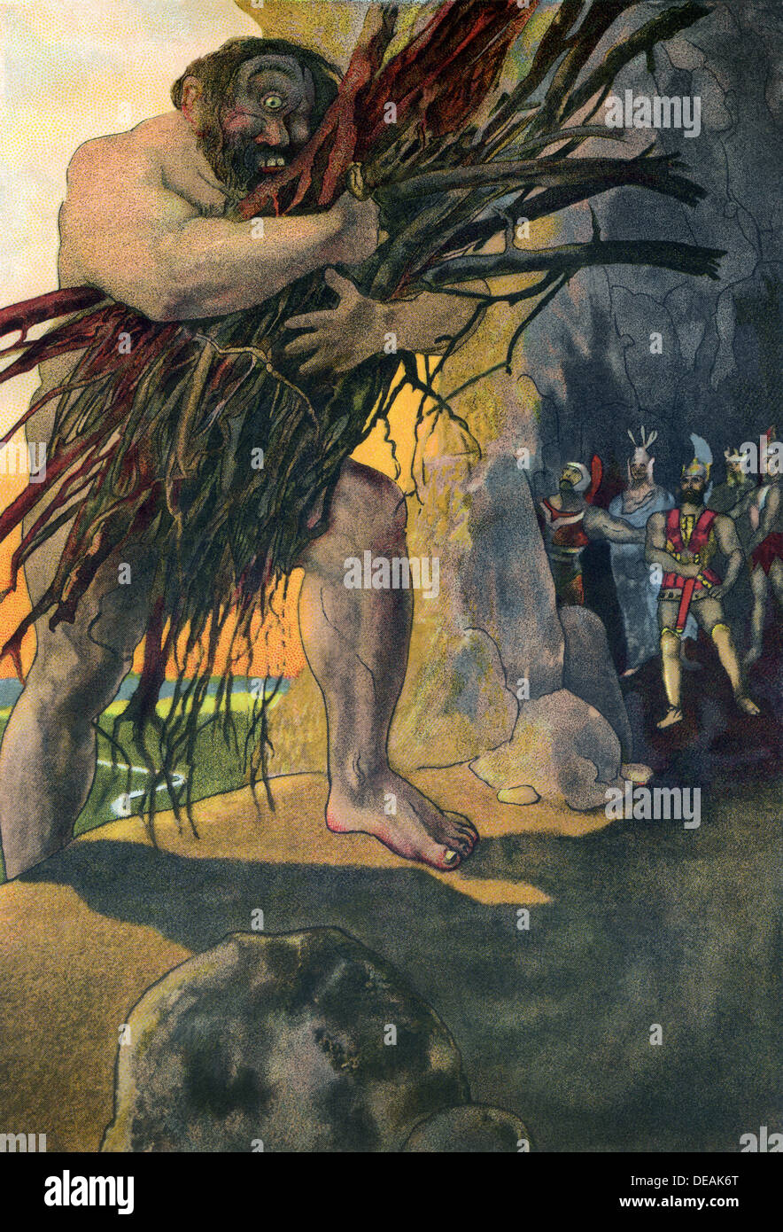 Polifemo sta portando legna da ardere torna alla sua grotta, al cui ...