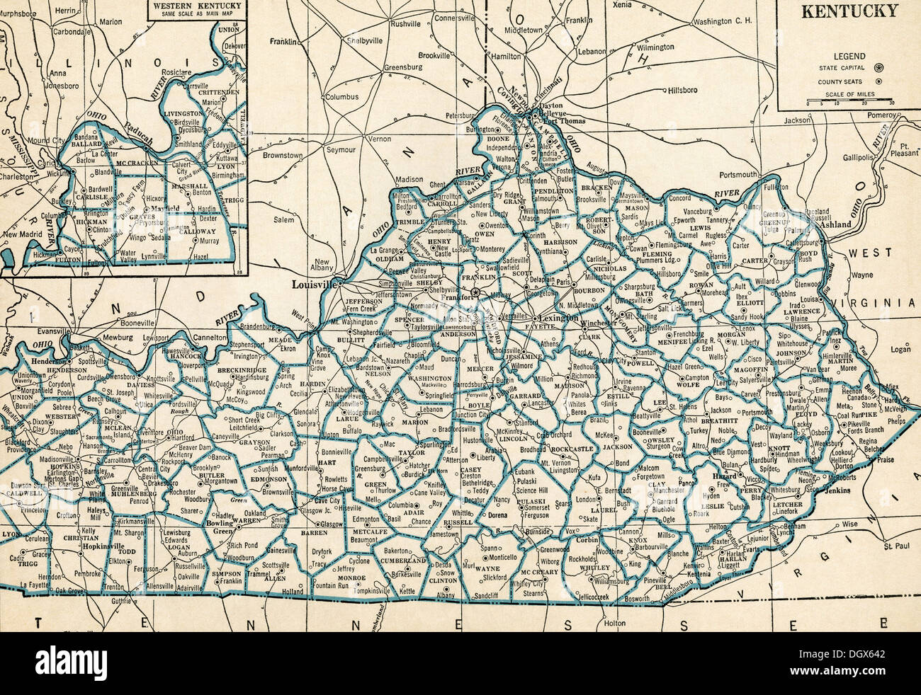 Kentucky mappa vintage immagini e fotografie stock ad alta risoluzione ...