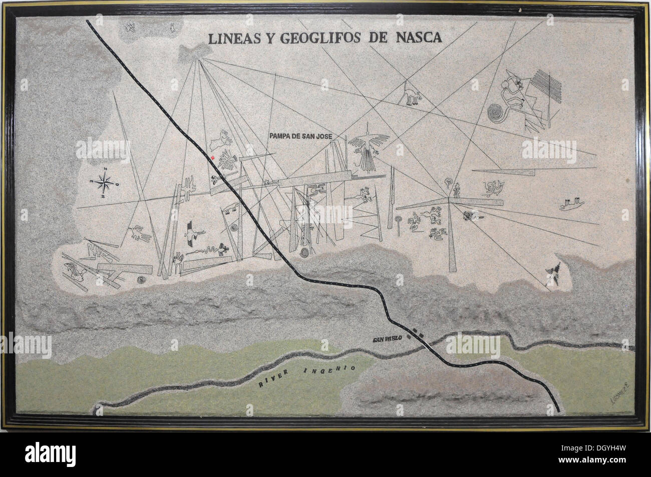 Mappa che mostra una panoramica delle linee di Nazca, NAZCA, inca, Perù ...