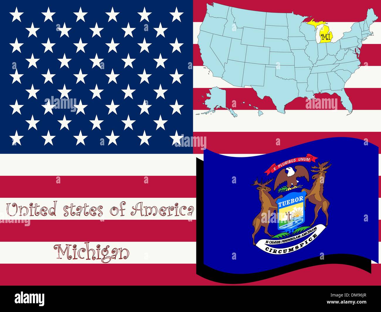 Mappa politica del michigan Immagini Vettoriali Stock - Alamy