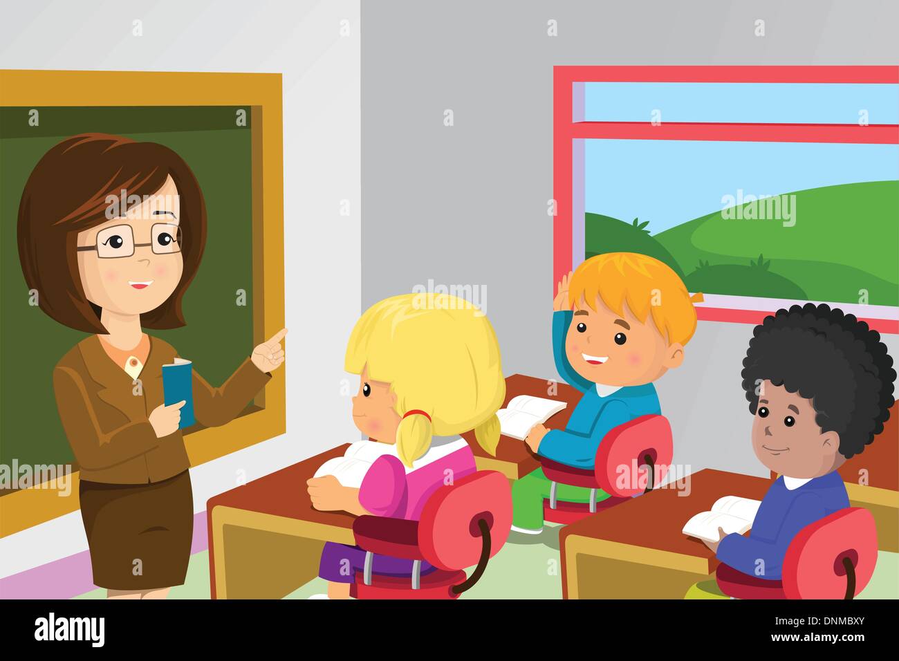 Illustration cartoon teacher in classroom immagini e fotografie stock ...