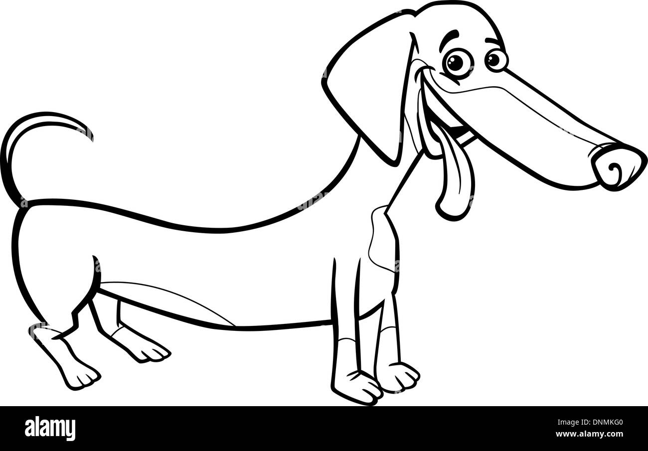 Bianco e Nero Cartoon illustrazione di carino di razza cane bassotto ...