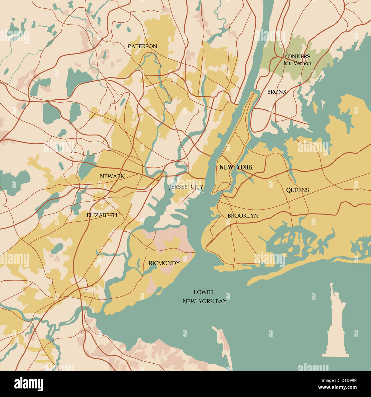 Mappa della città di New York e la Statua della Libertà Foto stock - Alamy
