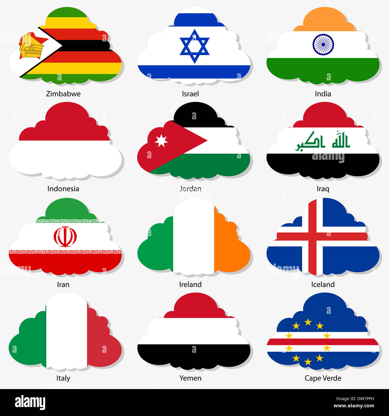 Impostare i flag del mondo stati sovrani nel formare nubi. Il vettore ...