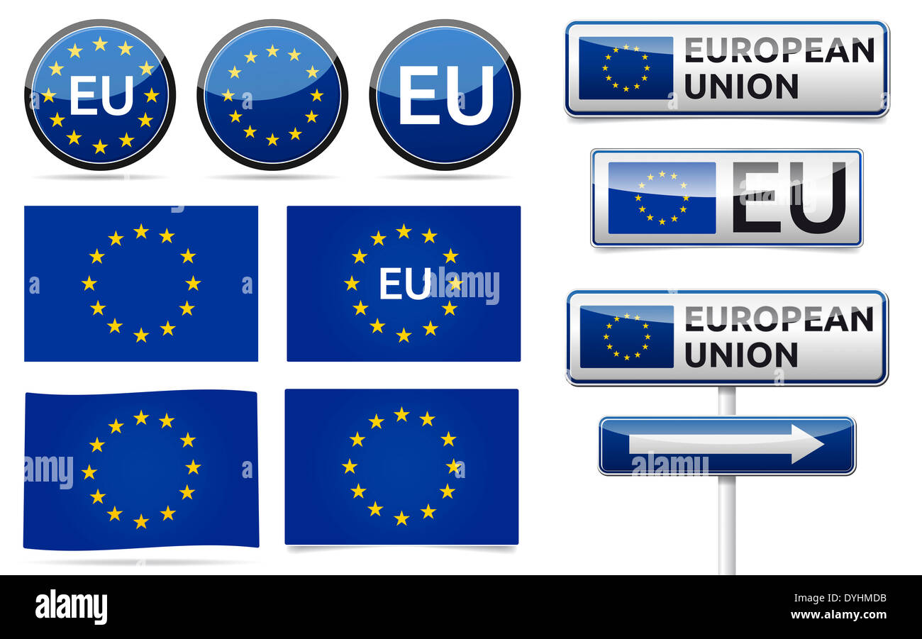 Europa bandiera europea, scheda di traffico, banner e simboli raccolta ...