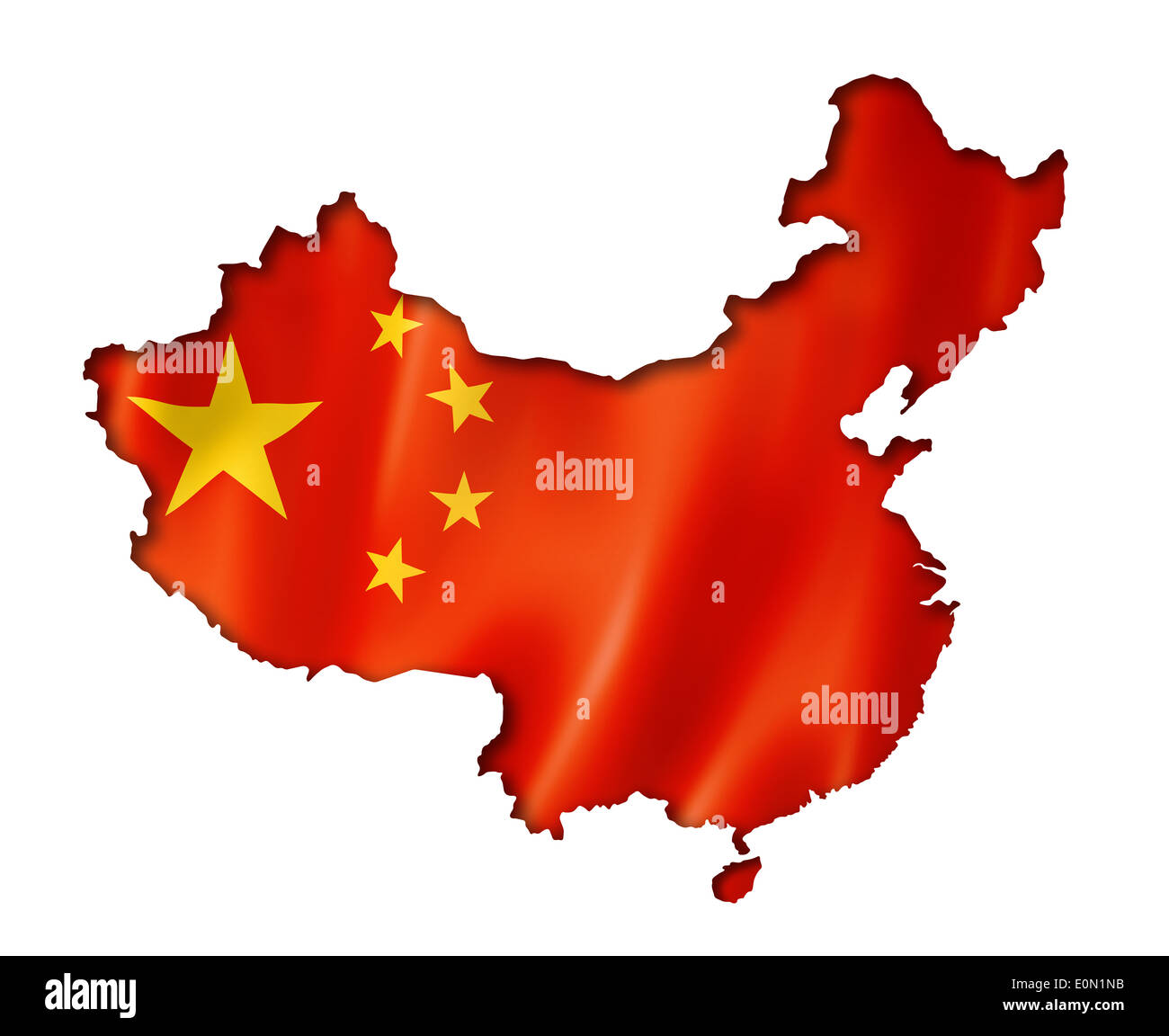Bandiera della Cina mappa tridimensionale, rendering isolato su bianco ...