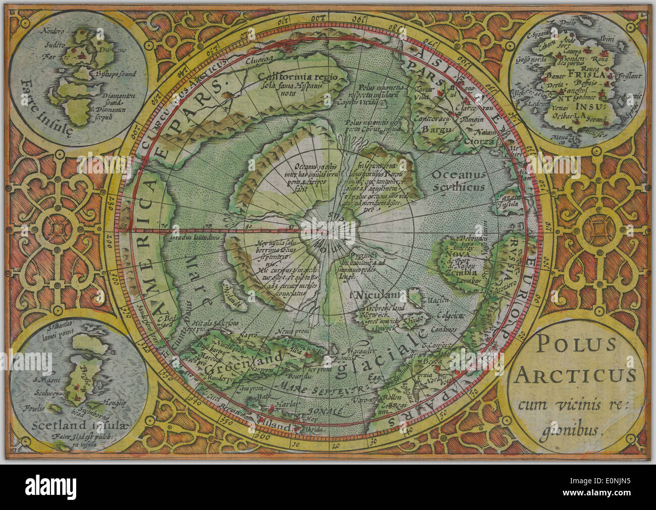 Una mappa storica che illustra il Polo Artico e le sue regioni ...