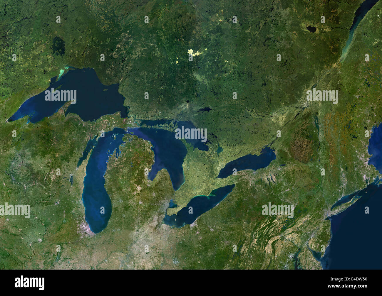 Grandi Laghi, USA & Canada, True Color satellitare immagine. Immagine ...