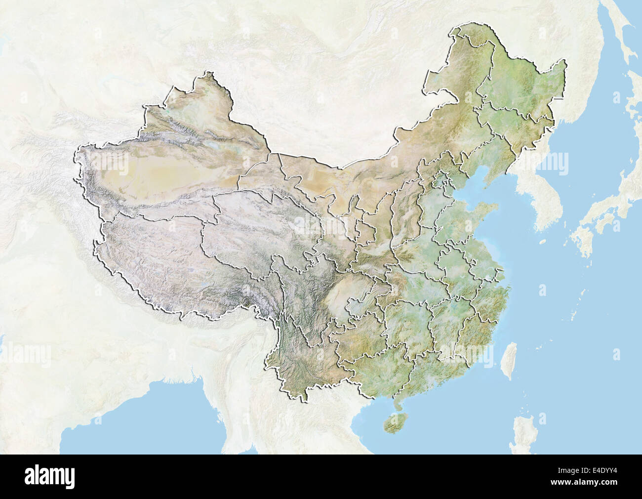 Cina, Mappa di Rilievo con i confini delle province Foto stock - Alamy