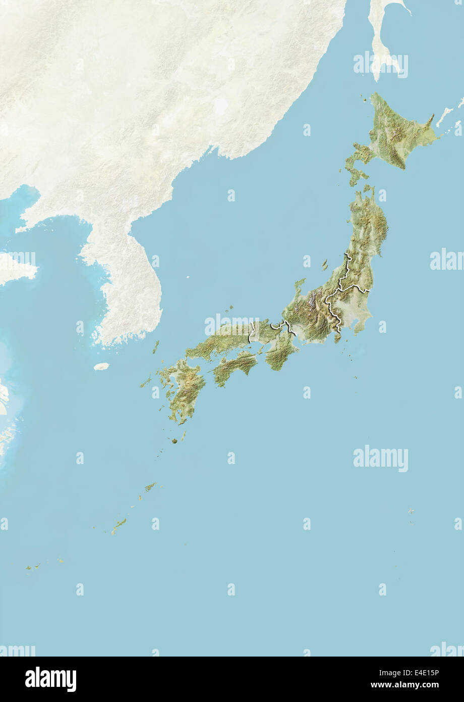 In Giappone, Mappa di Rilievo con i confini delle regioni Foto stock ...