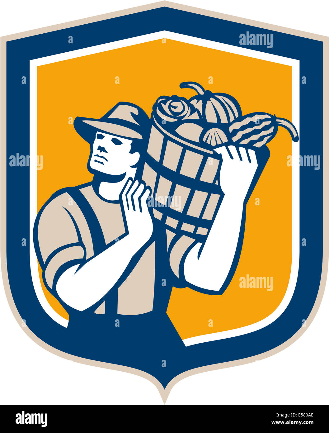 Illustrazione di grano contadino che porta la benna cestello con ...
