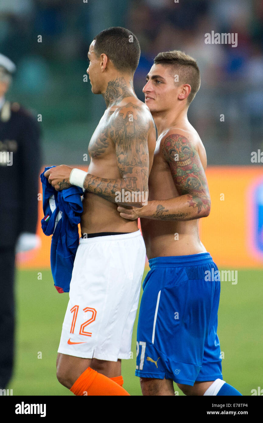 Bari, Italia. 4 Sep, 2014. Gregory Van Der Wiel (NED), Marco Verratti ...