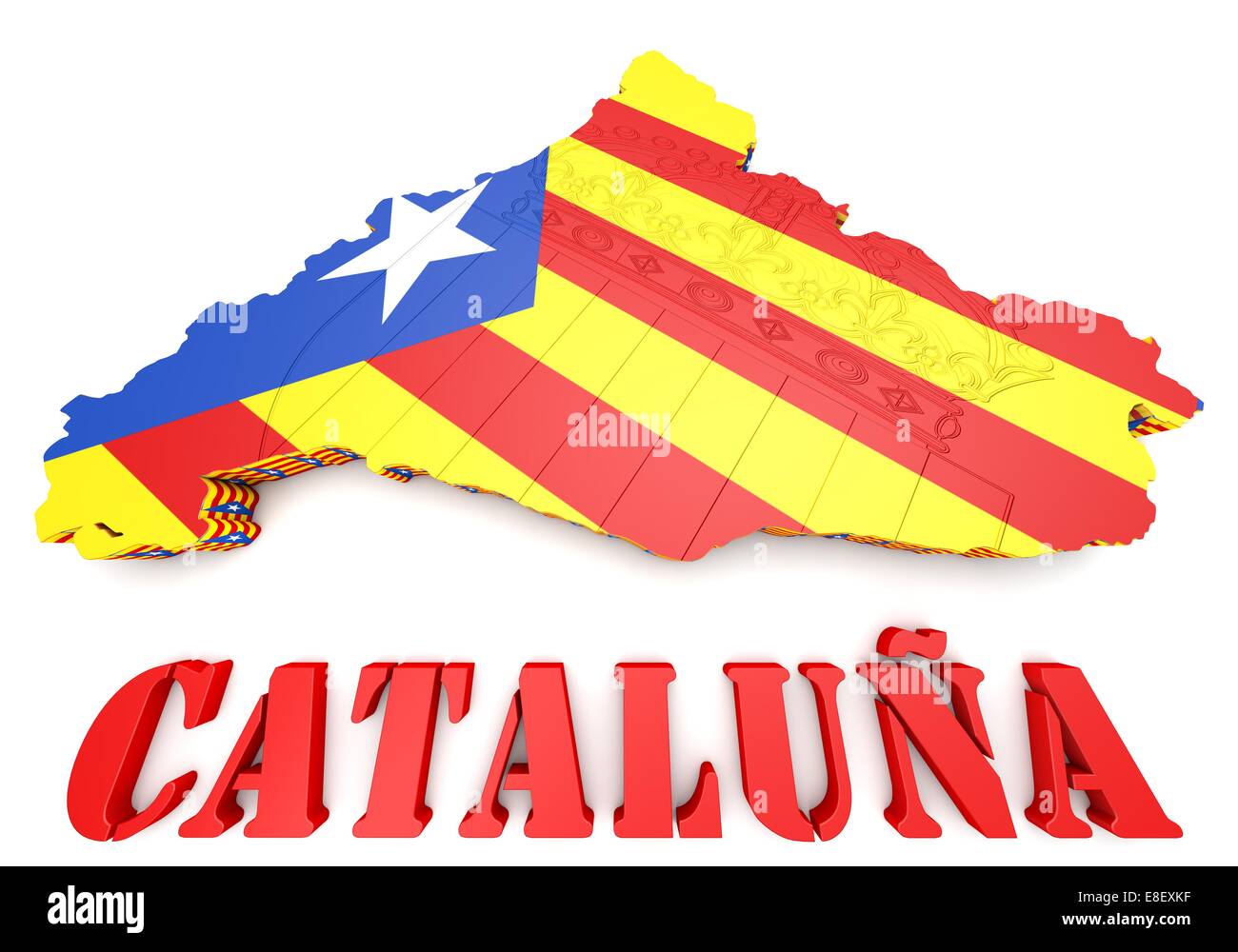 Mappa 3D illustrazione di Catalogna con bandiera e stemma Foto stock ...