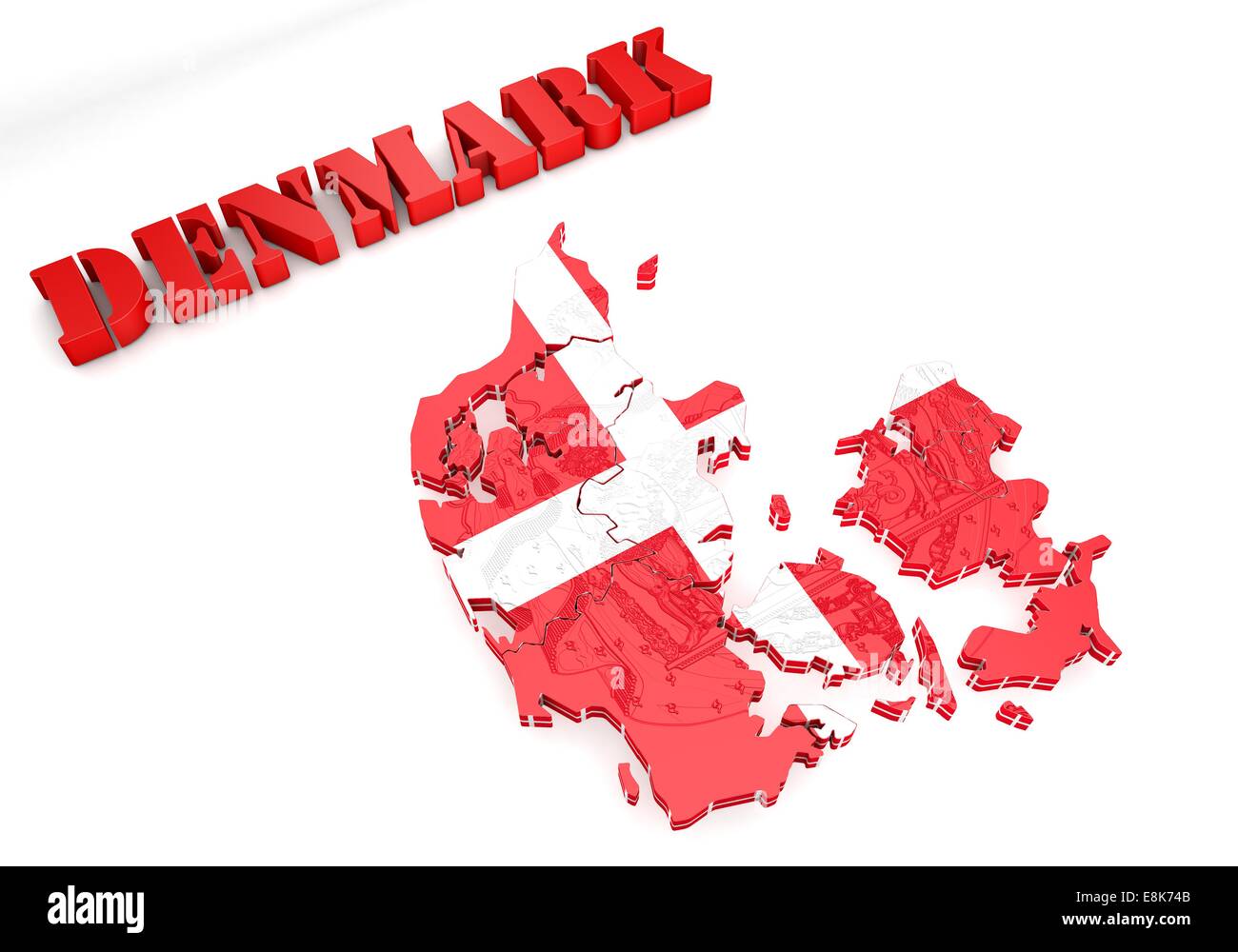 Mappa 3D illustrazione della Danimarca con bandiera e stemma Foto stock ...