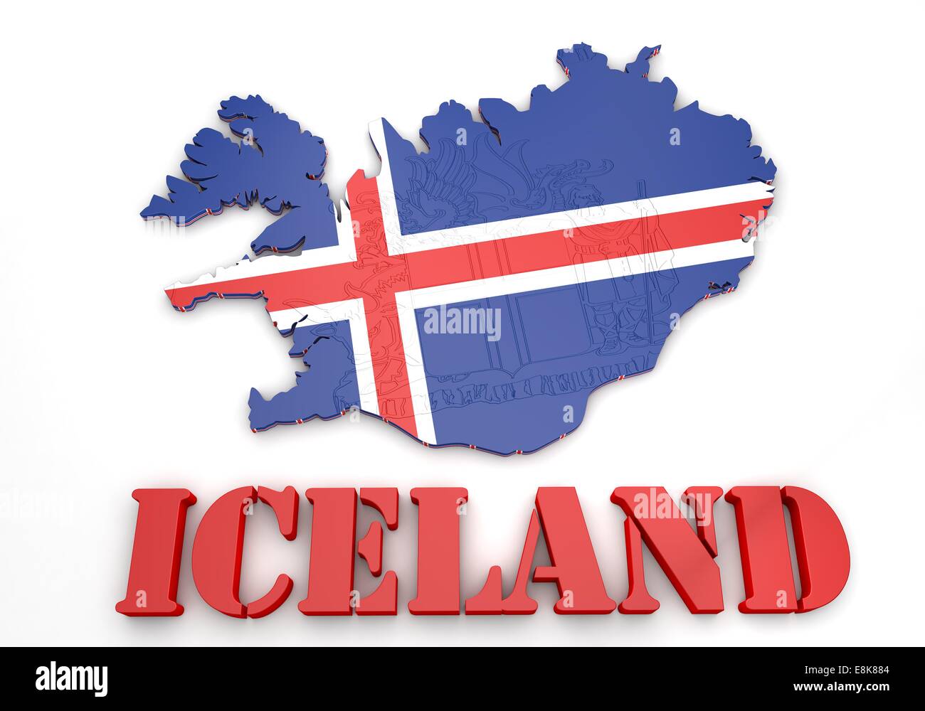 Mappa 3D illustrazione di Islanda con bandiera e stemma Foto stock - Alamy