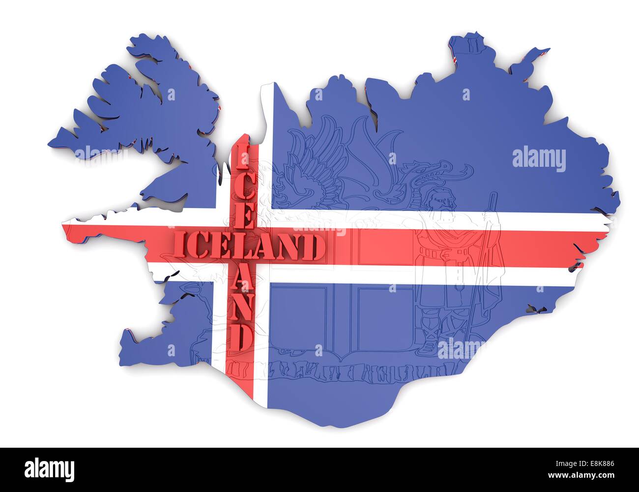 Mappa 3D illustrazione di Islanda con bandiera e stemma Foto stock - Alamy