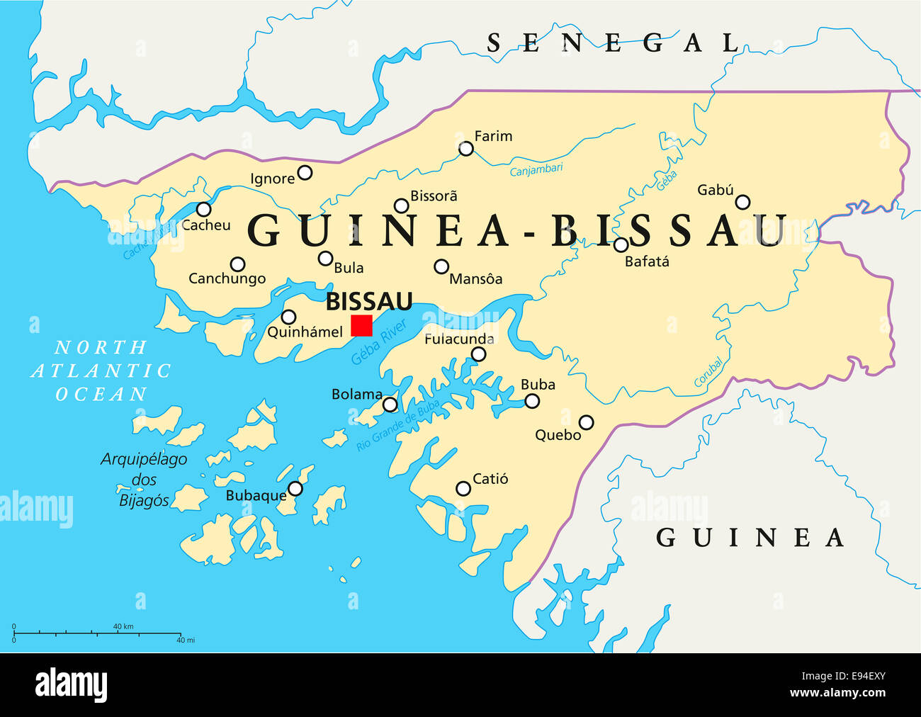 La Guinea Bissau Mappa Politico con capitale Bissau i confini nazionali ...