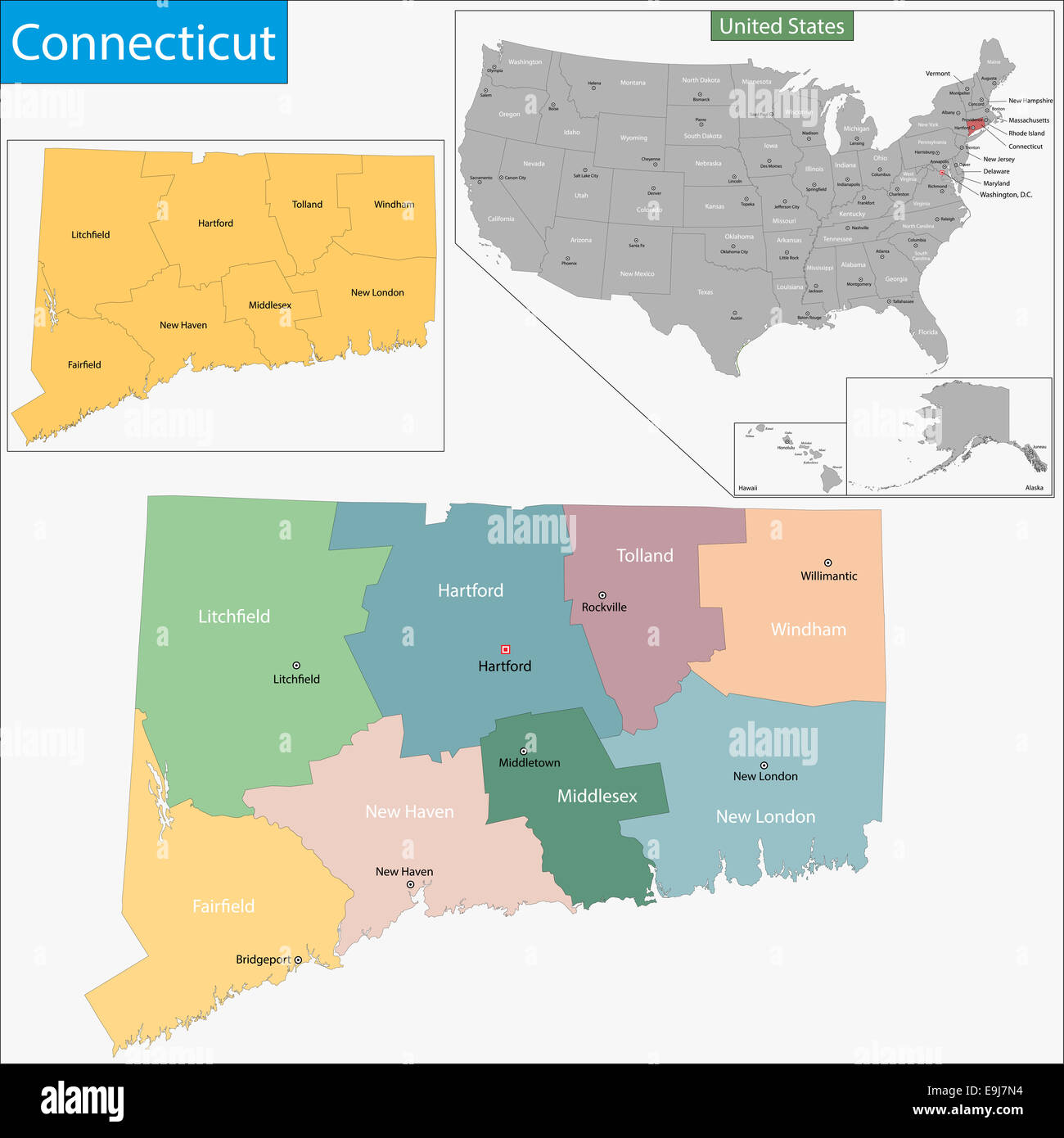 Mappa politica del connecticut immagini e fotografie stock ad alta ...