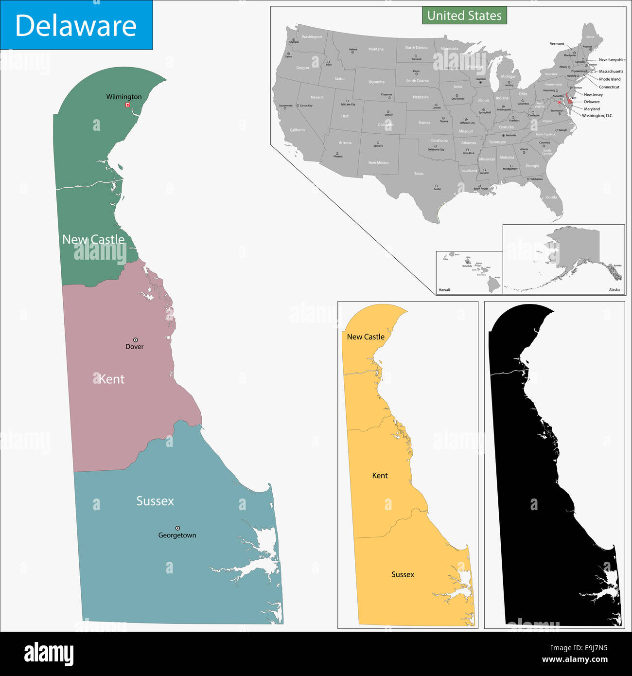 Mappa politica del delaware immagini e fotografie stock ad alta ...