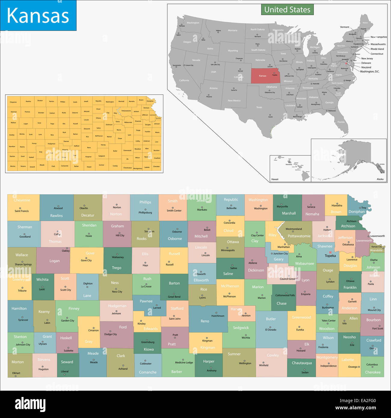 Mappa politica del kansas immagini e fotografie stock ad alta ...