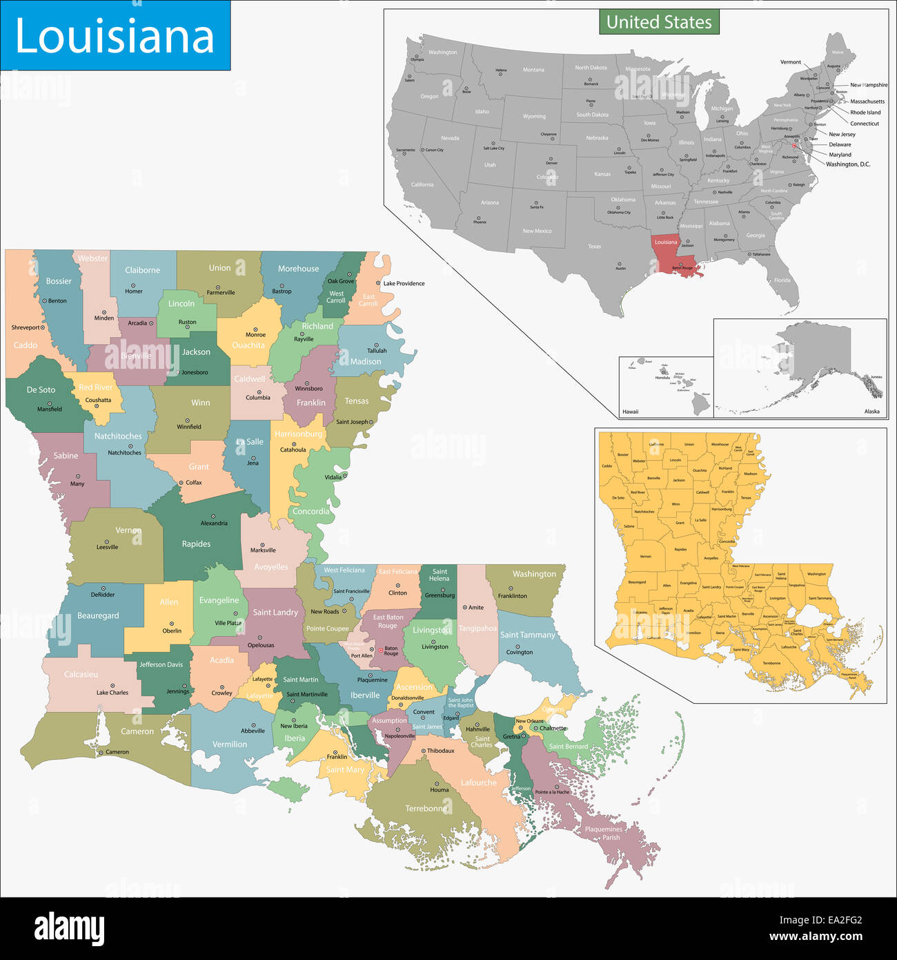 Mappa politica della louisiana immagini e fotografie stock ad alta ...