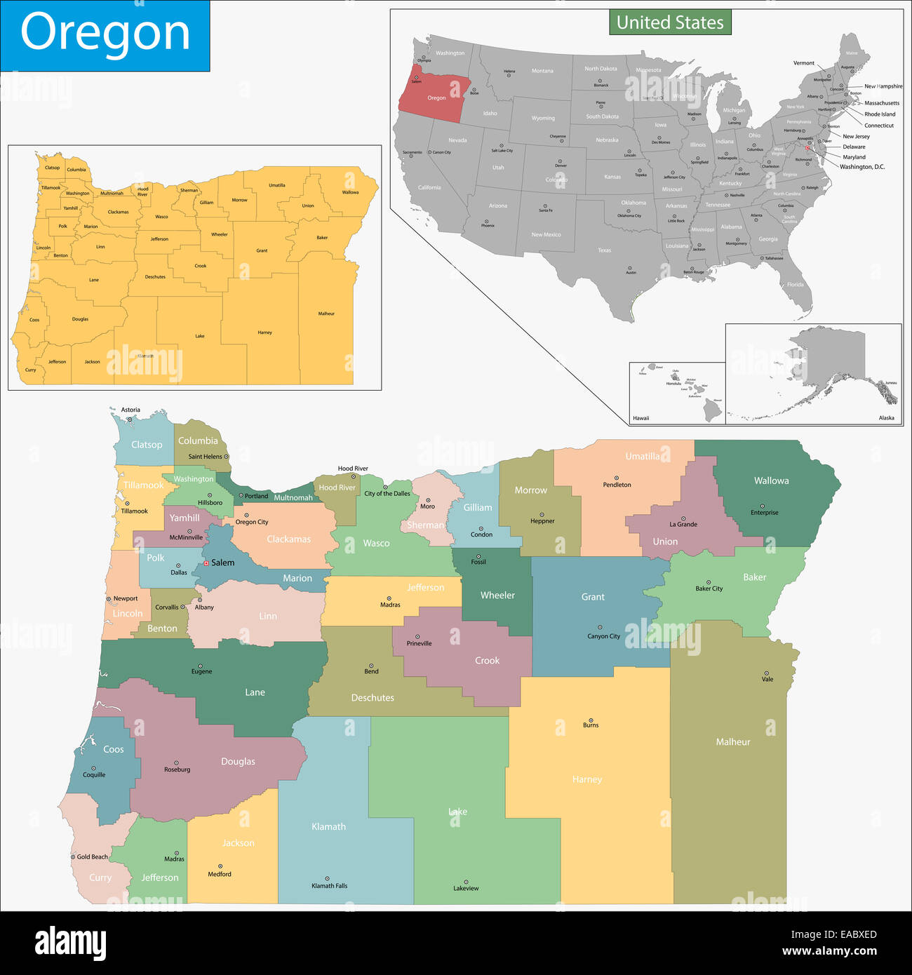 Mappa politica di oregon immagini e fotografie stock ad alta ...