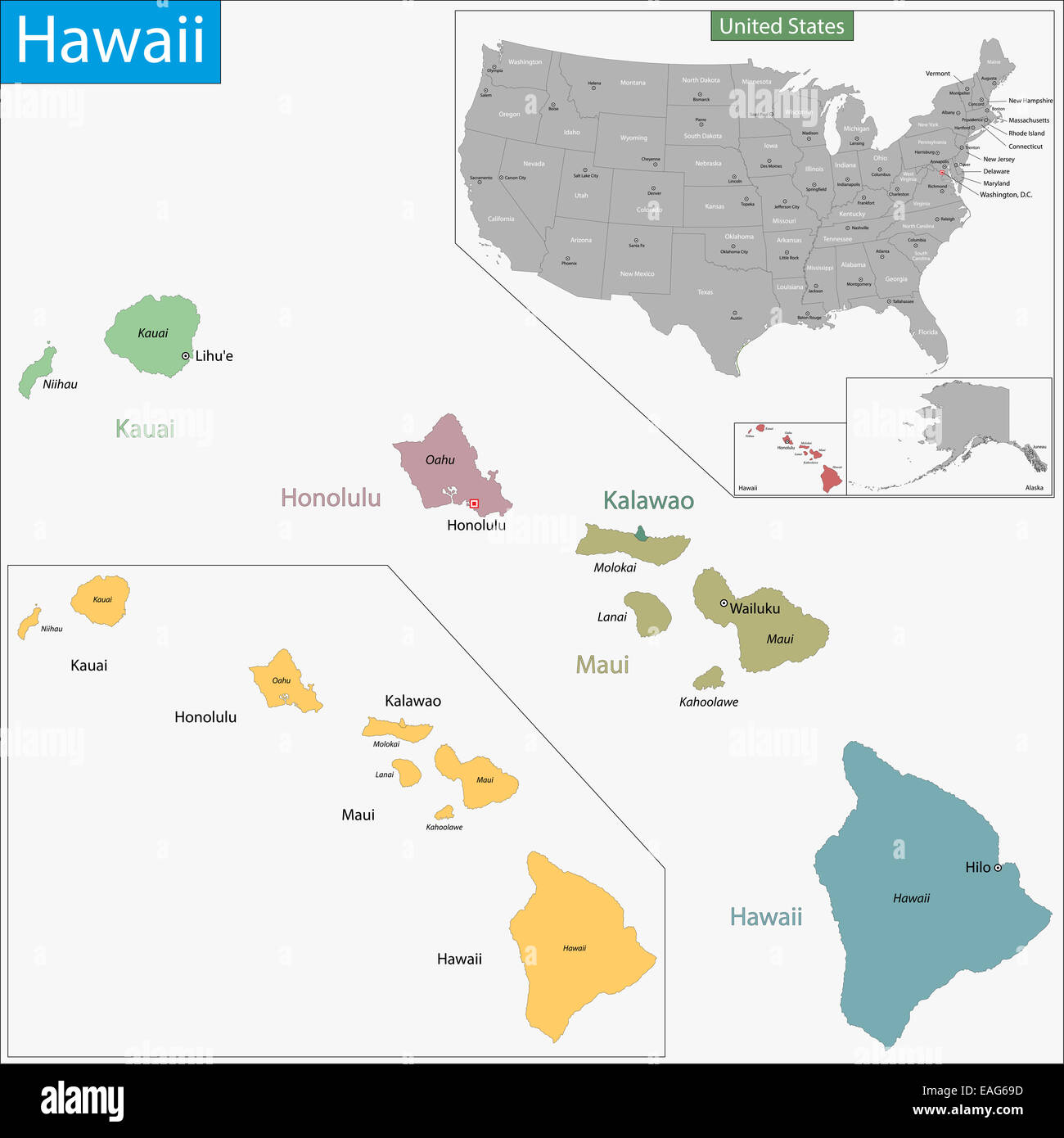 Mappa di Hawaii Foto stock - Alamy