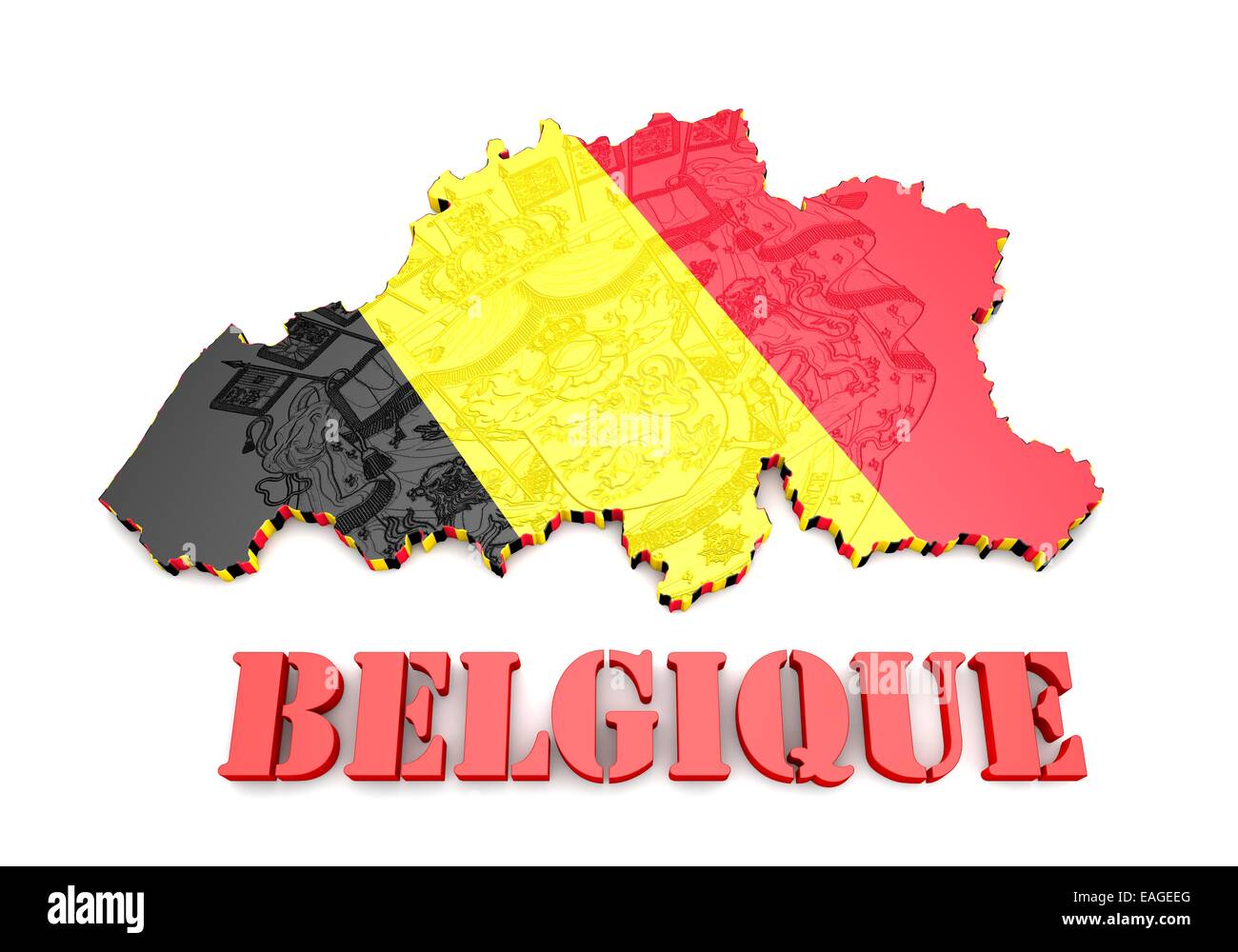 Mappa 3D illustrazione del Belgio con la bandiera e stemma Foto stock ...