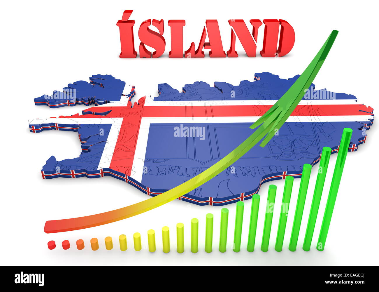Mappa 3D illustrazione di Islanda con bandiera e stemma Foto stock - Alamy