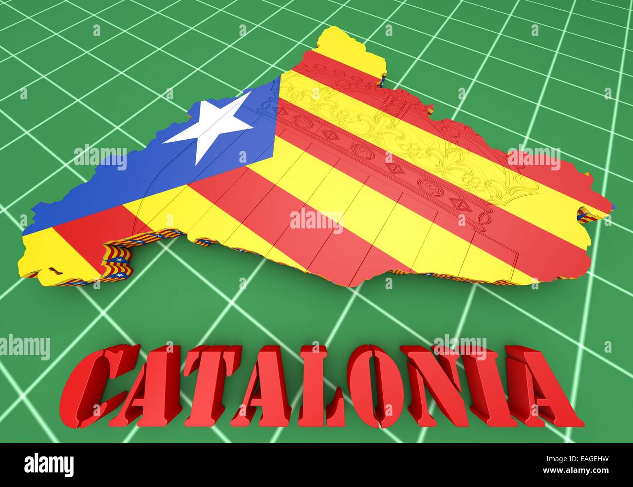 Mappa 3D illustrazione di Catalogna con bandiera e stemma Foto stock ...