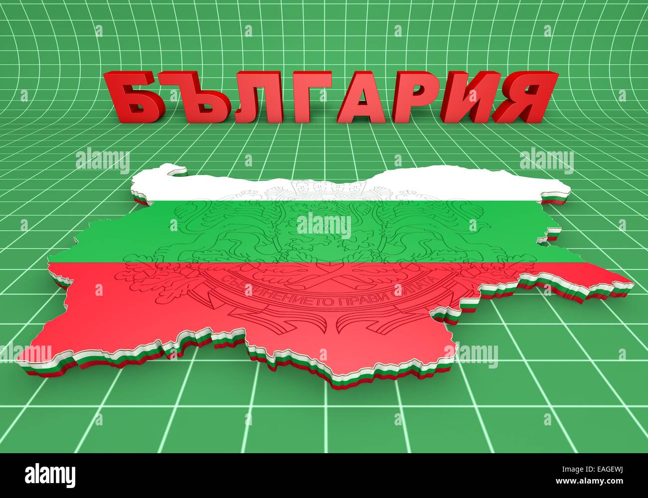 Mappa 3D illustrazione della Bulgaria con bandiera e stemma Foto stock ...