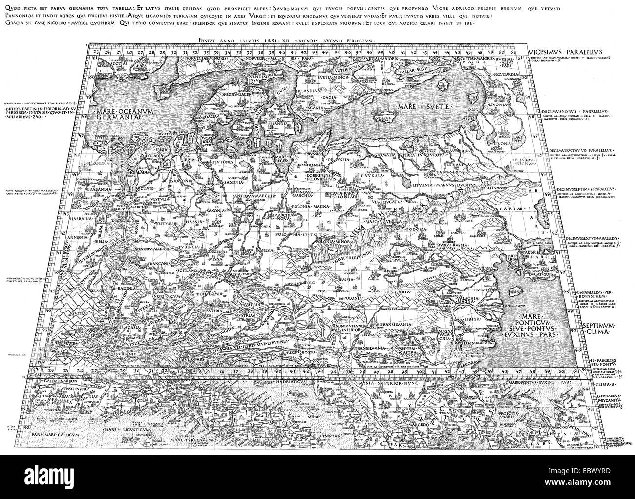 La più antica mappa della Germania, 1451, da Nicholas di Kues o ...