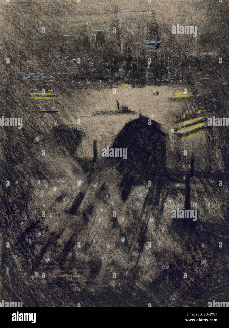 Molo dei traghetti Weehawken, New York City. "Gesso nero, intensificato ...