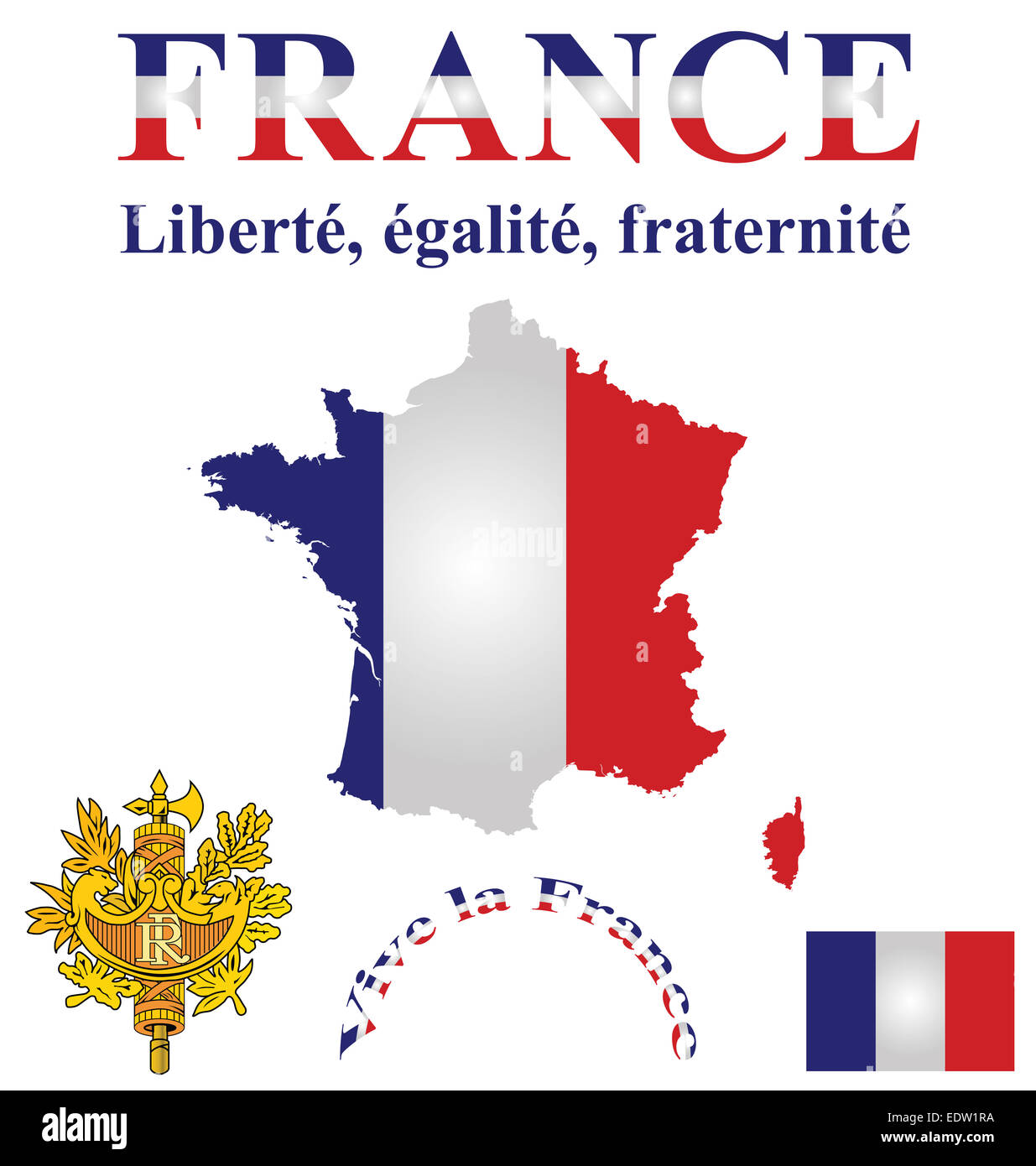 Bandiera e stemma della Repubblica francese sovrapposto sul profilo ...
