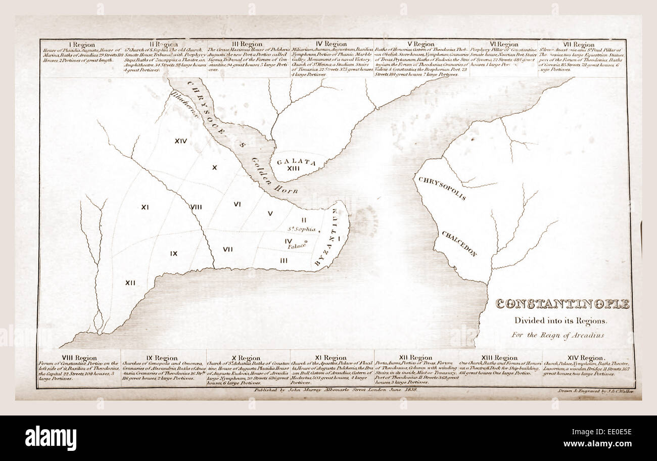Costantinopoli, Istanbul, mappa del XIX secolo l'incisione Foto stock ...
