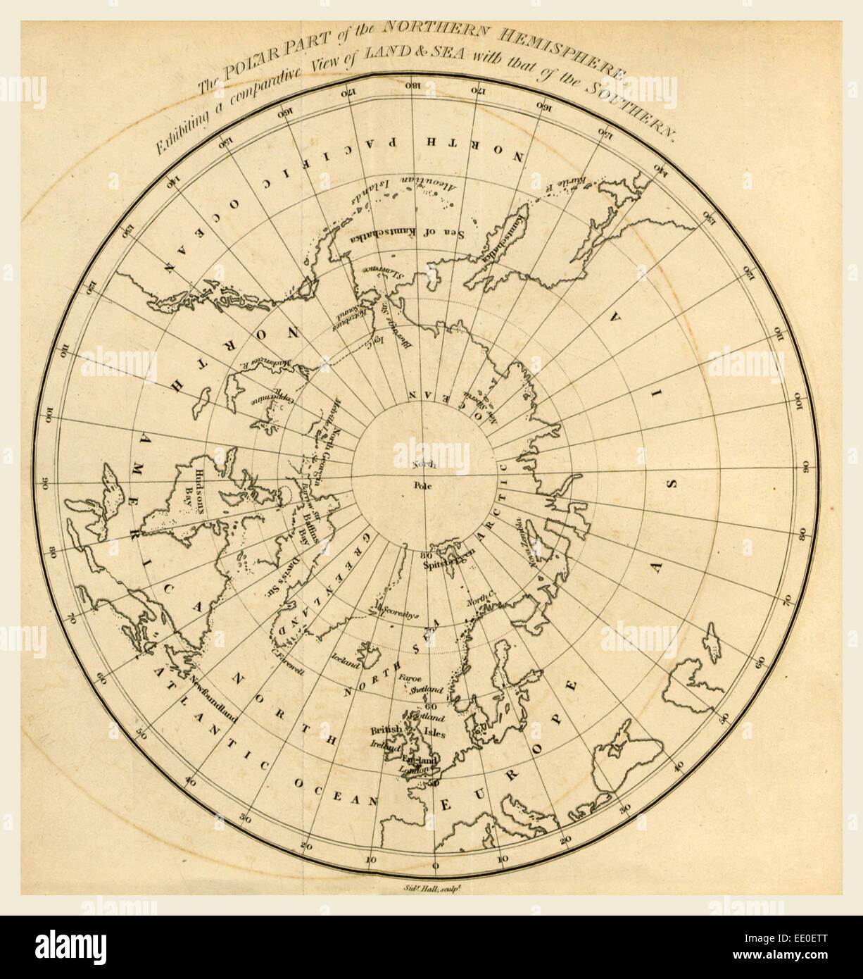 Mappa Emisfero Nord 1824, XIX secolo incisione Foto stock - Alamy