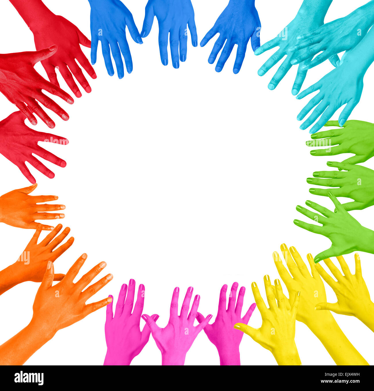 Mani colorate in un cerchio Foto stock - Alamy