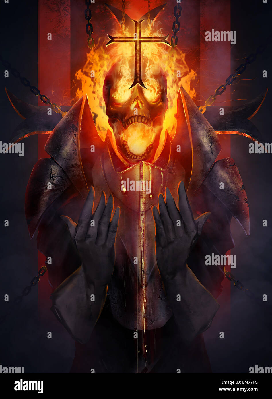 Il cavaliere di scheletro. Lo scheletro di testa di fuoco knight ...