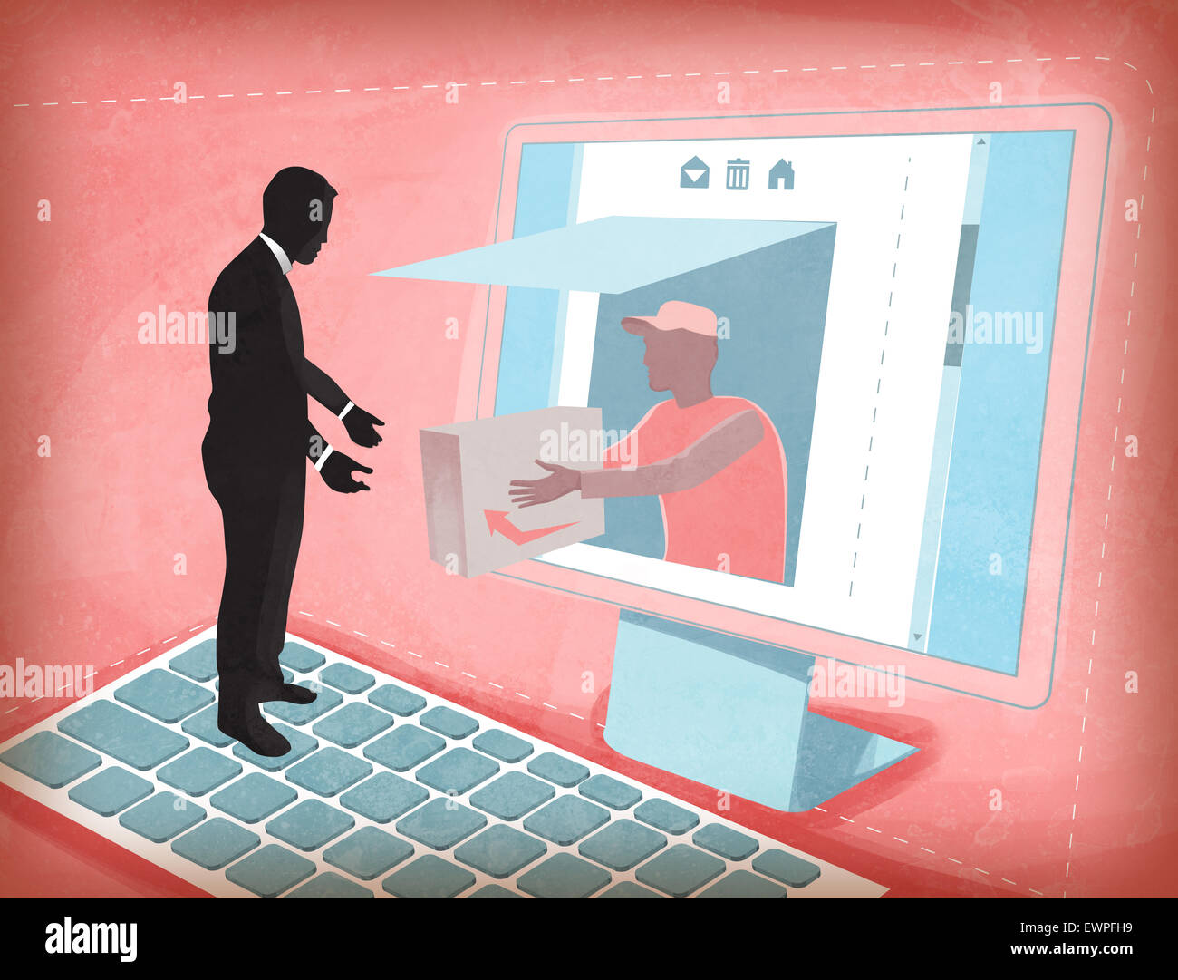 Consegna l'uomo che emerge dal monitor del computer dando ordine al ...